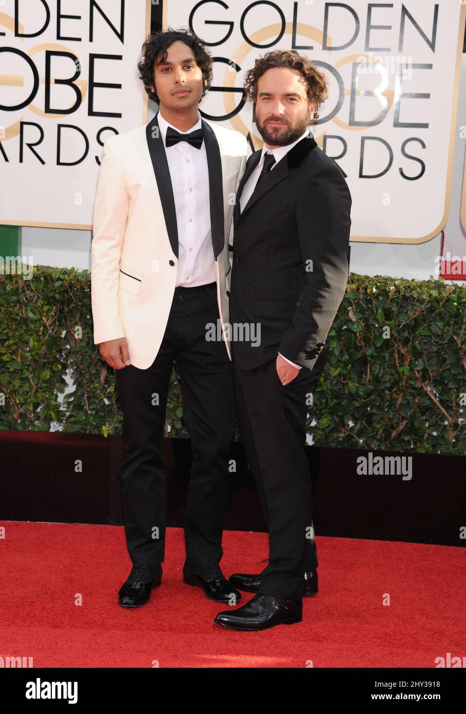 Kunal Nayyar & Johnny Galecki arriving at the 71st annual Golden Globe ...