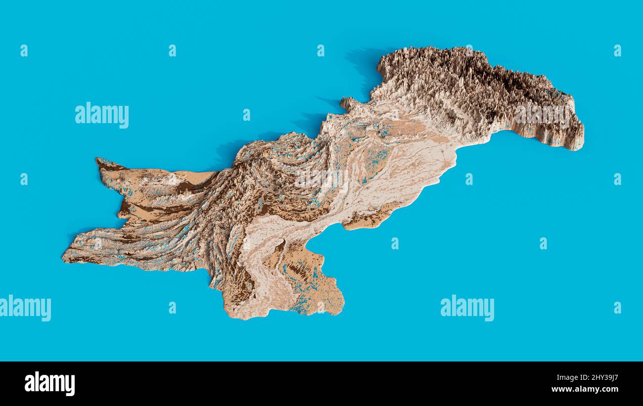 3D render of a satellite map of Pakistan in a blue background Stock ...