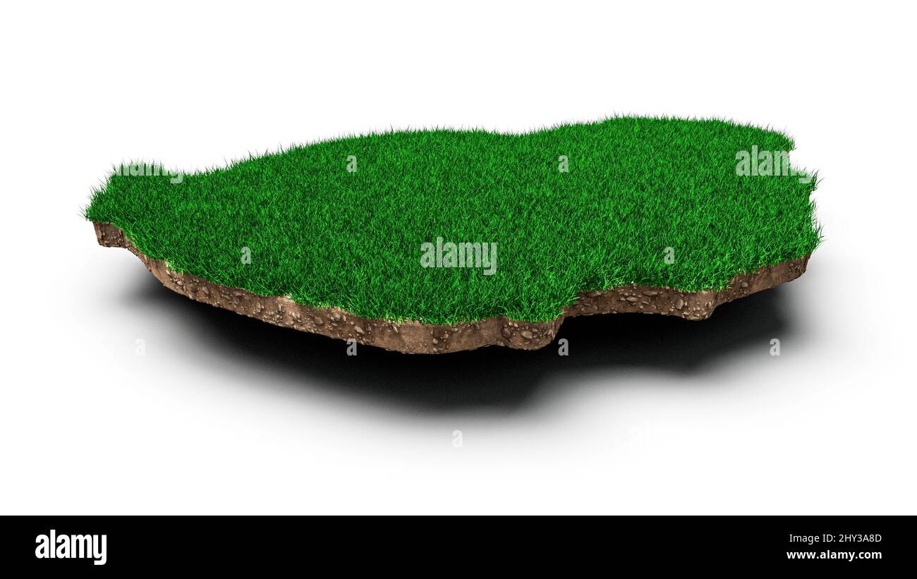 3D render of the Mauritius geological map with green grass and rock ...