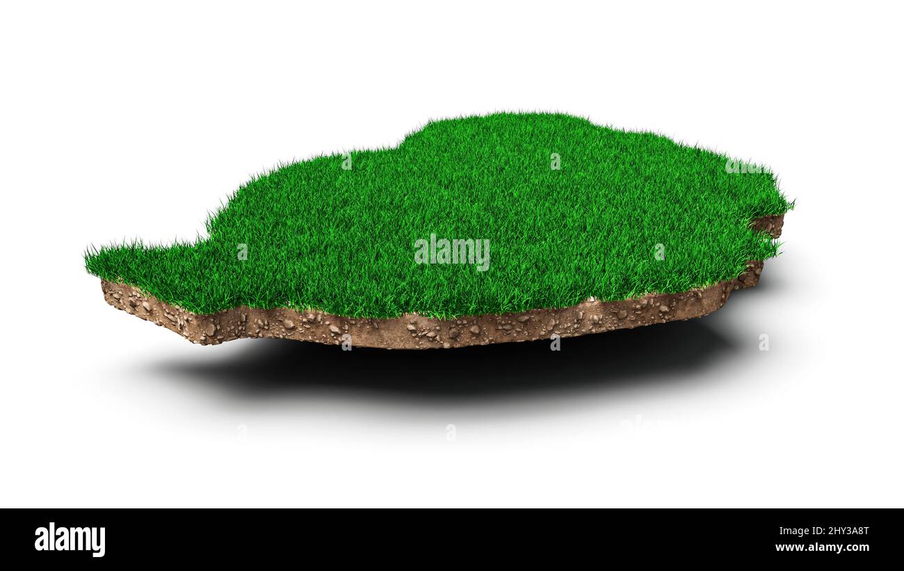 3D render of the Mauritius geological map with green grass and rock ...