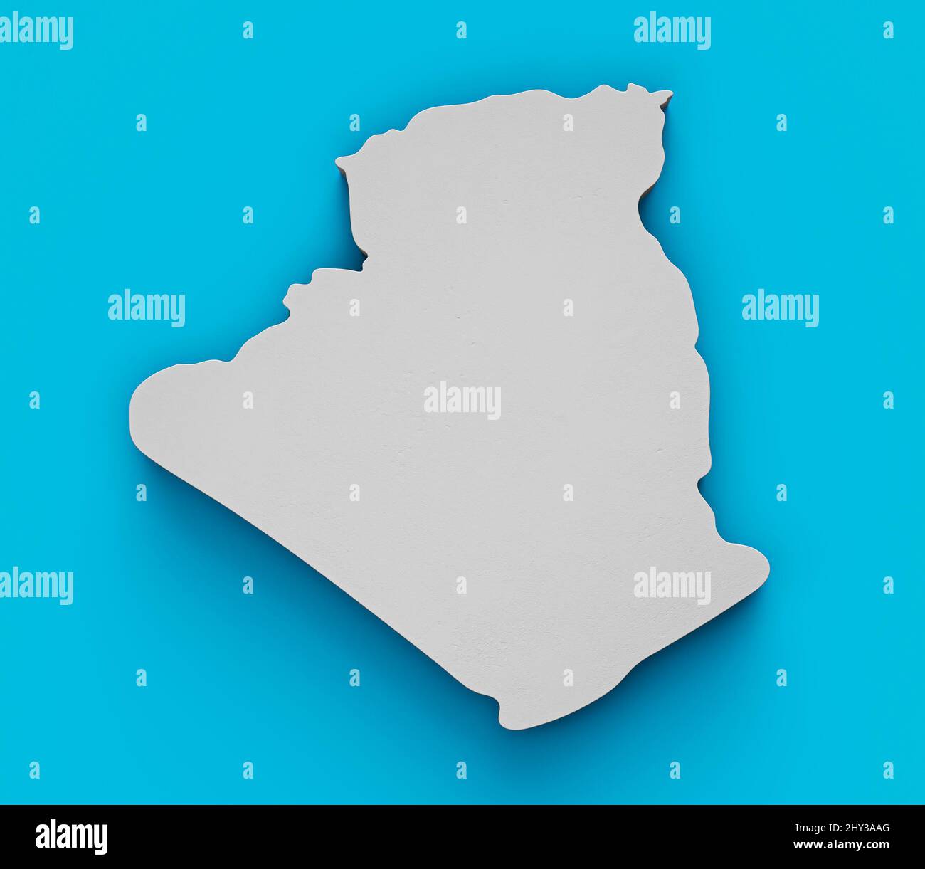 3D render of a topographic map of Algeria in a blue background Stock ...