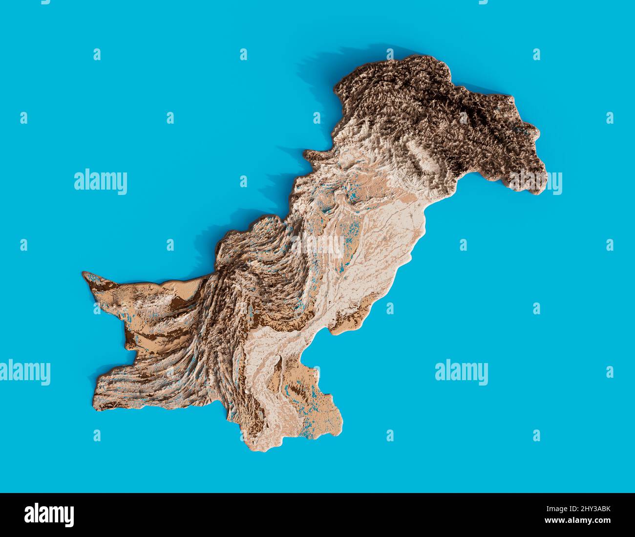 3D render of a satellite map of Pakistan in a blue background Stock ...