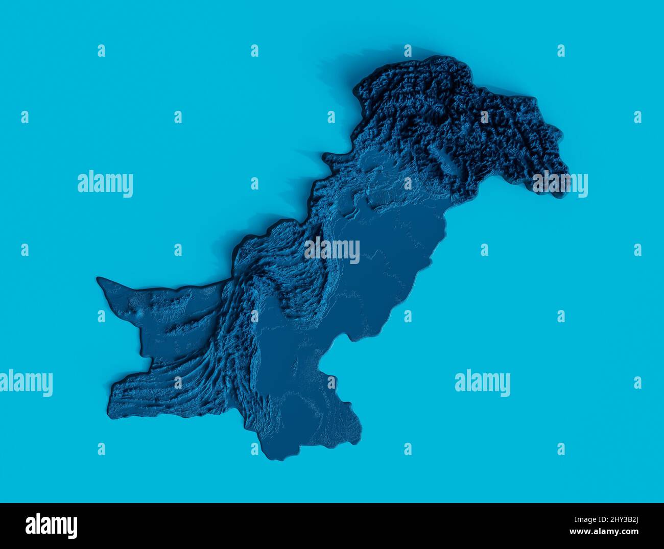 3D render of a blue satellite map of Pakistan in a blue background ...