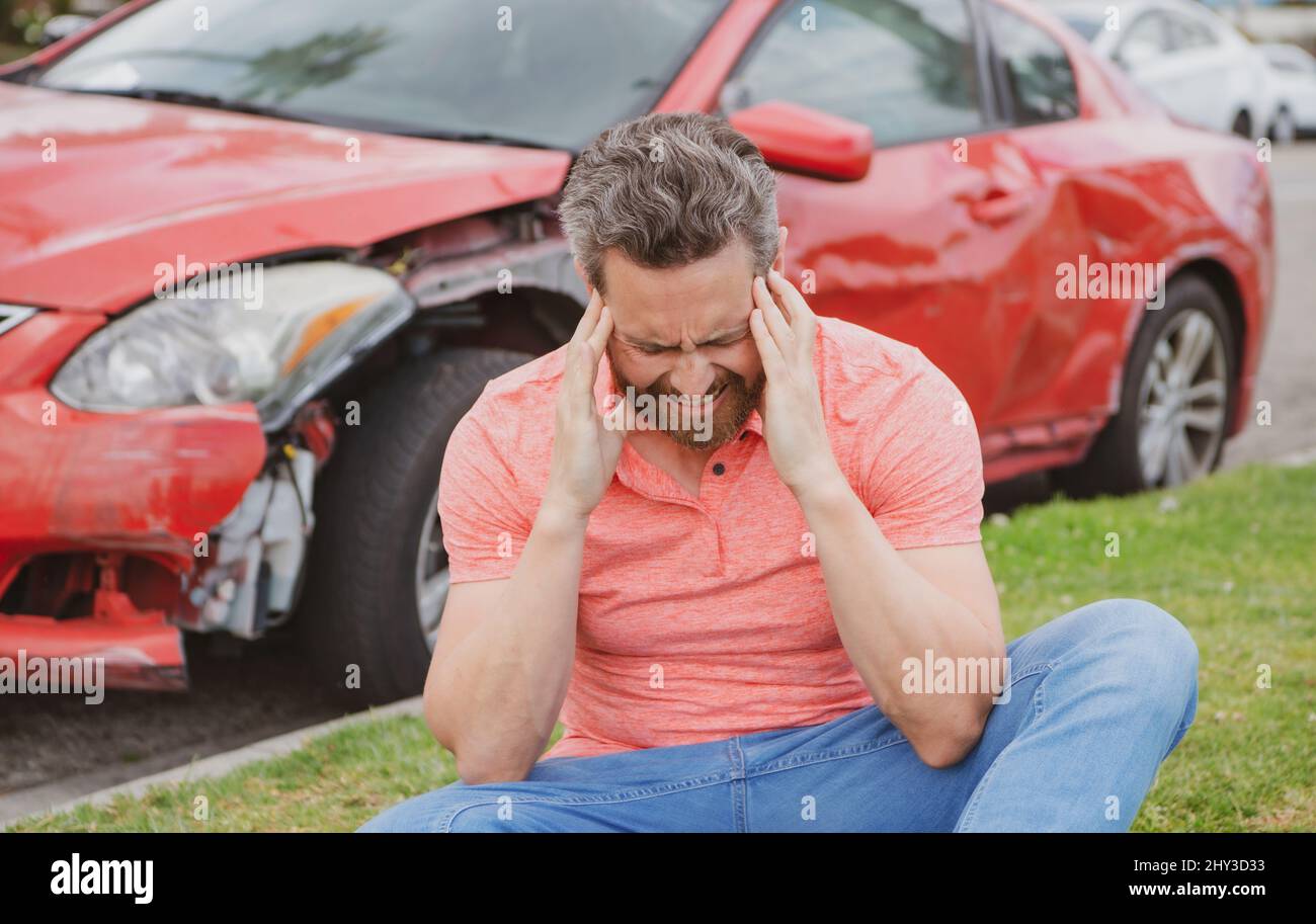 Man driver man in front of automobile crash car collision accident in ...