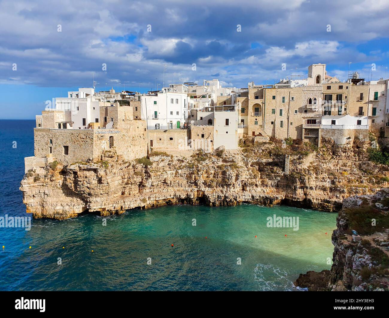Beautiful distant view of the beach and historical buildings of ...