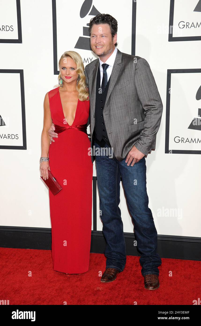 Blake Shelton, Miranda Lambert arrives at the 56th annual Grammy Awards ...