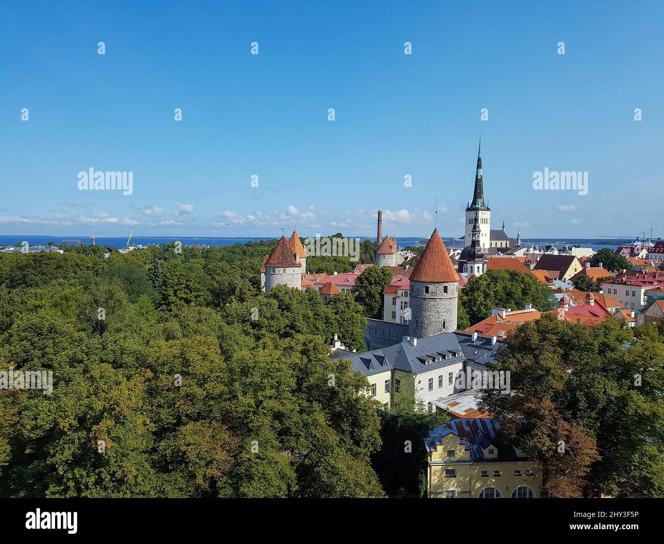 Beautiful landscape of Tallinn, Estonia, with green parks and the clear ...