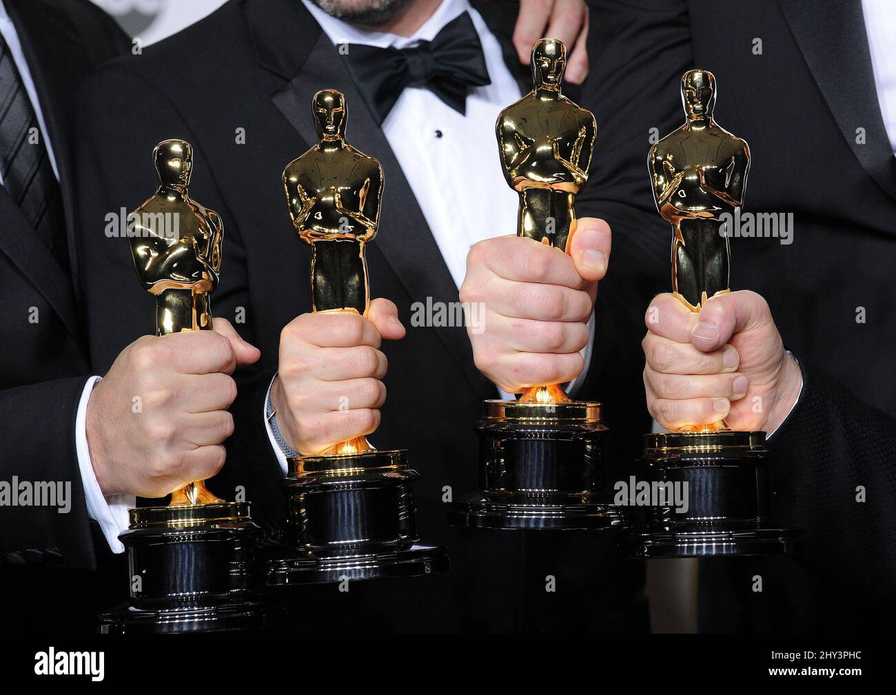 Oscar trophies in the press room of the 86th Academy Awards held at the ...