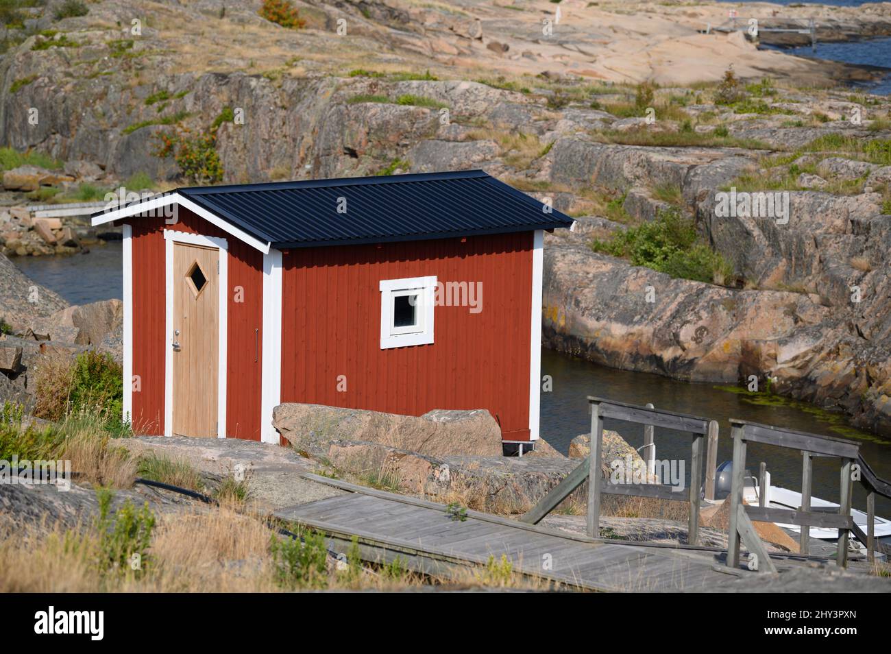 Classic sea hut on an island at the west coast of Sweden Stock Photo ...