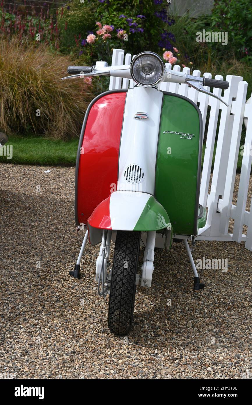Vertical shot of a Lambretta Li 125 scooter with Italian Flag paint job ...