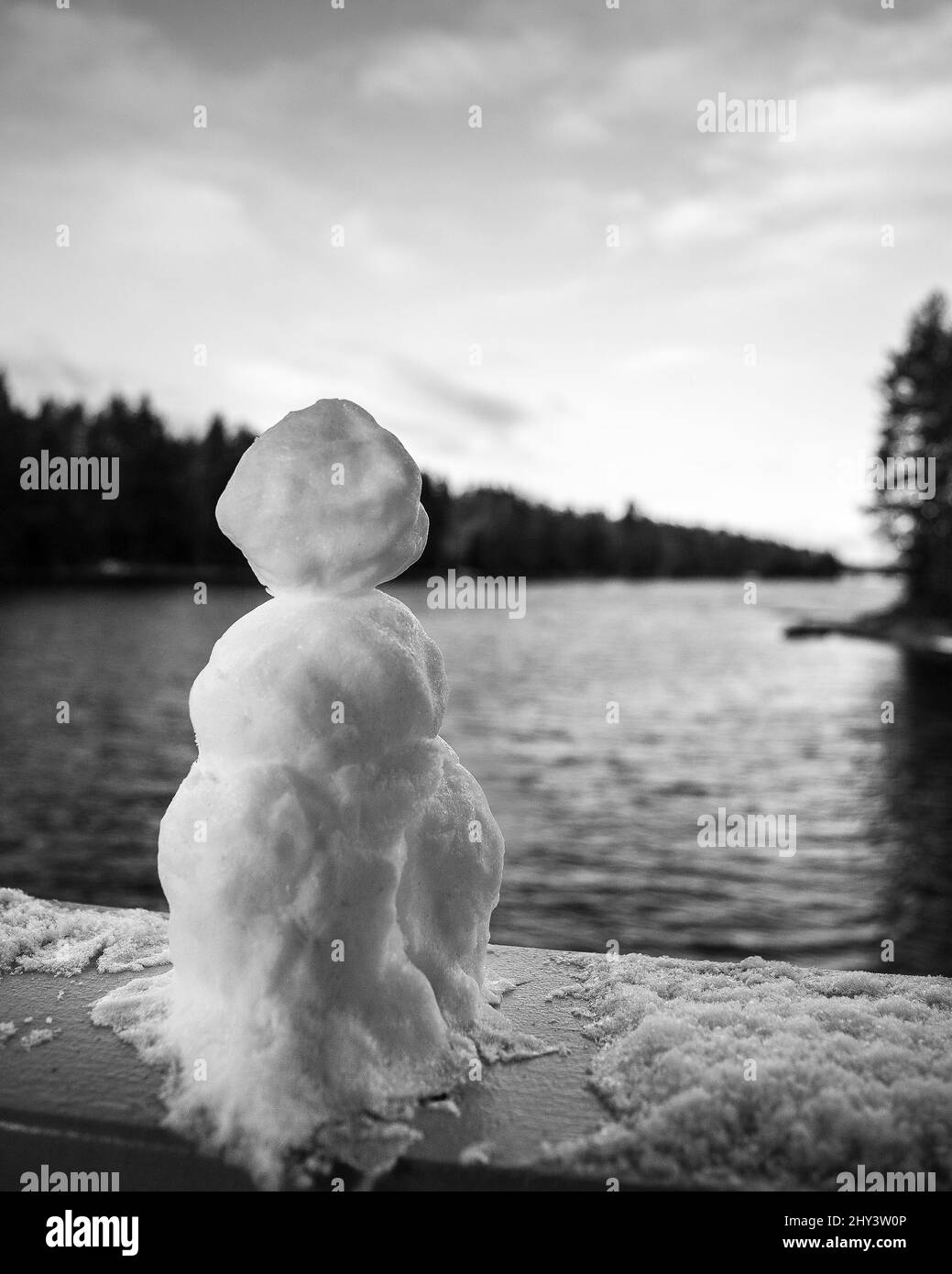 Vertical grayscale closeup of the small snowman Stock Photo - Alamy