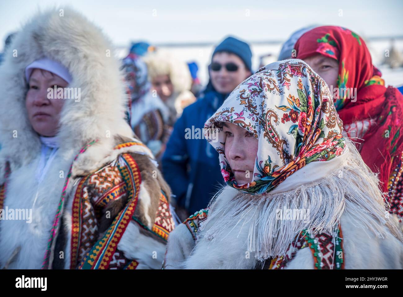 Nenet women at a traditional wear competition at Reindeer Herdes ...