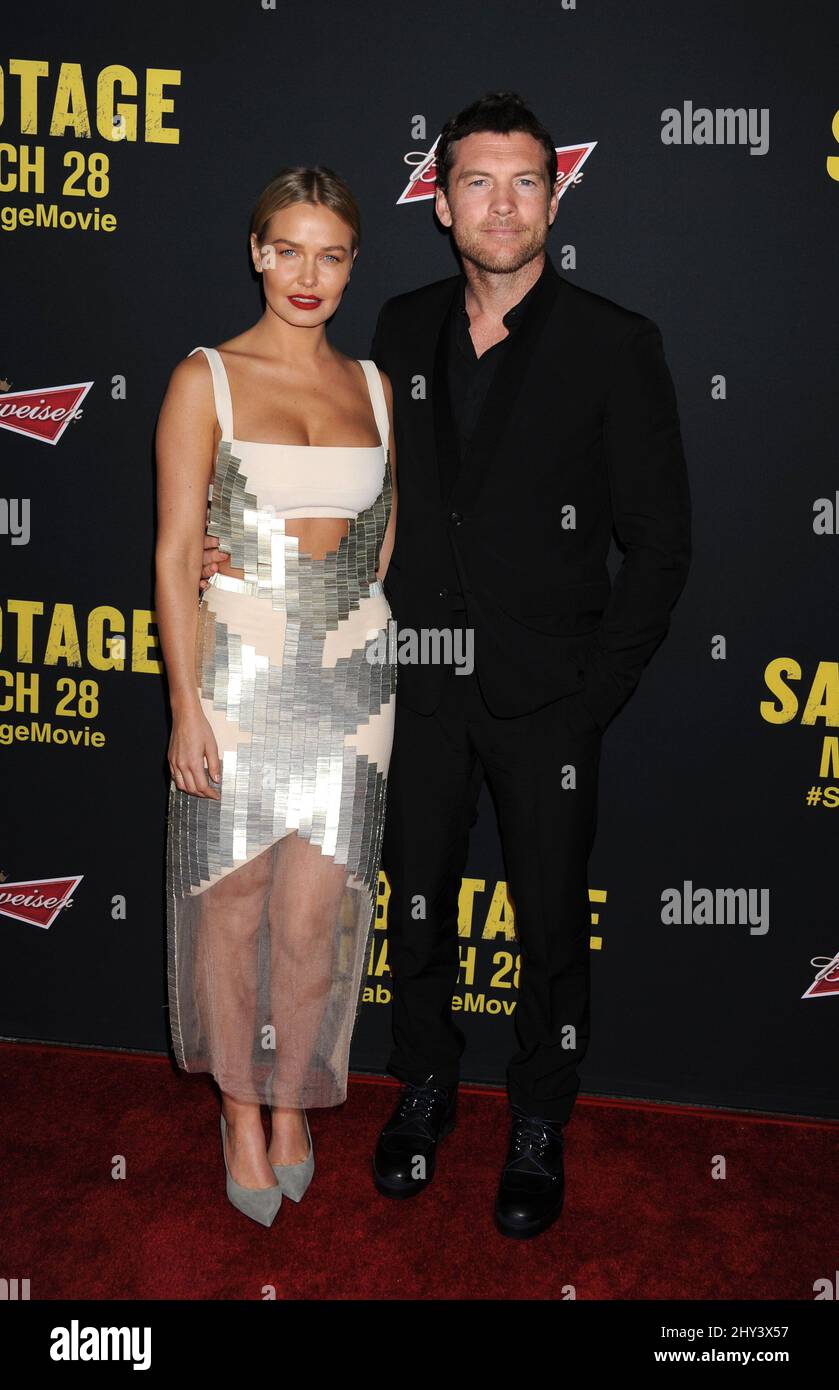 Lara Bingle and Sam Worthington attending the 'Sabotage' Premiere in ...