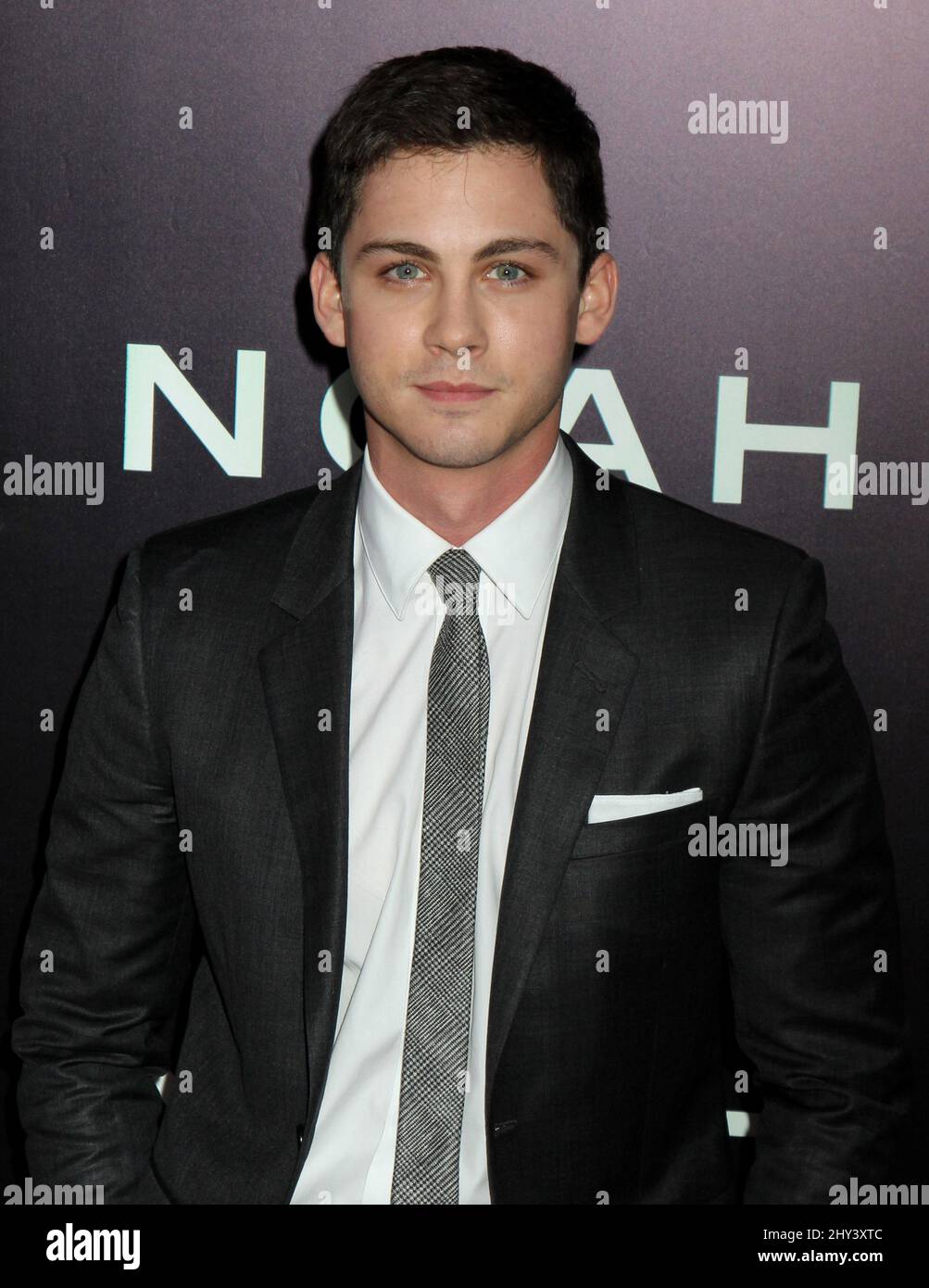 Logan Lerman attending the premiere of "Noah" in New York Stock Photo ...