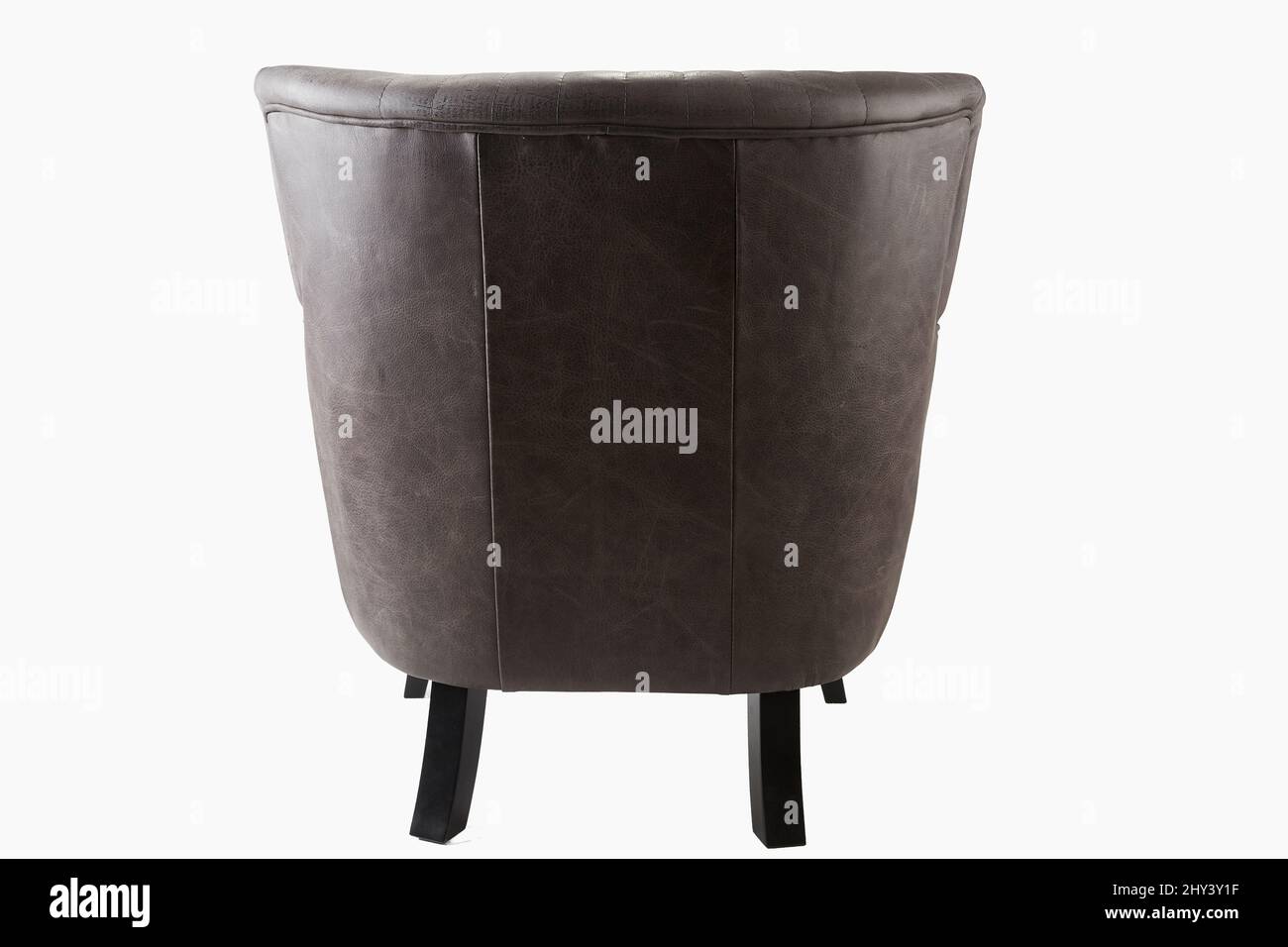 Back shot of dark brown leather tub chair isolated on a white ...