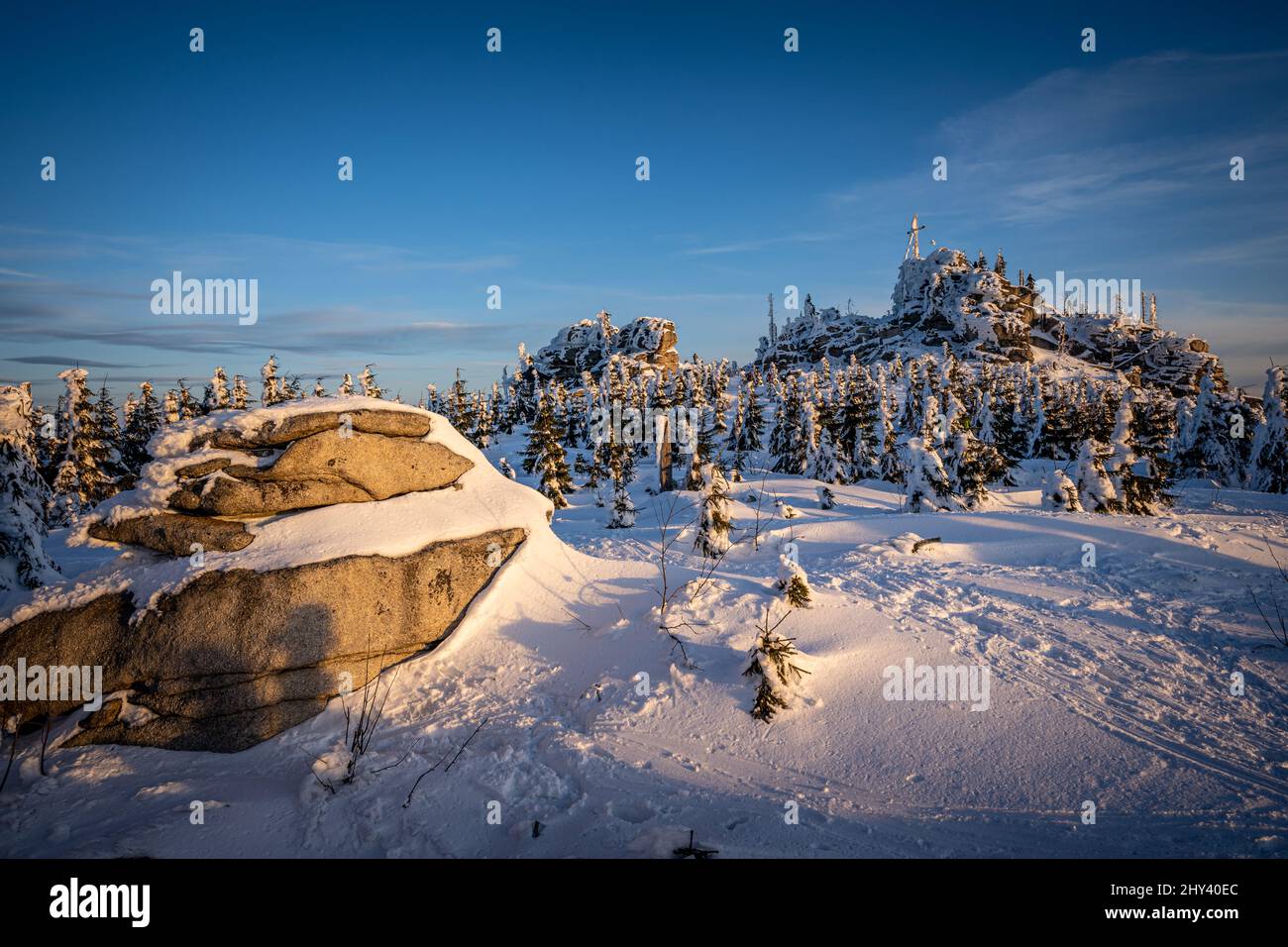 Scenic winter landscape of Bavarian Forest, Sumava National Park ...