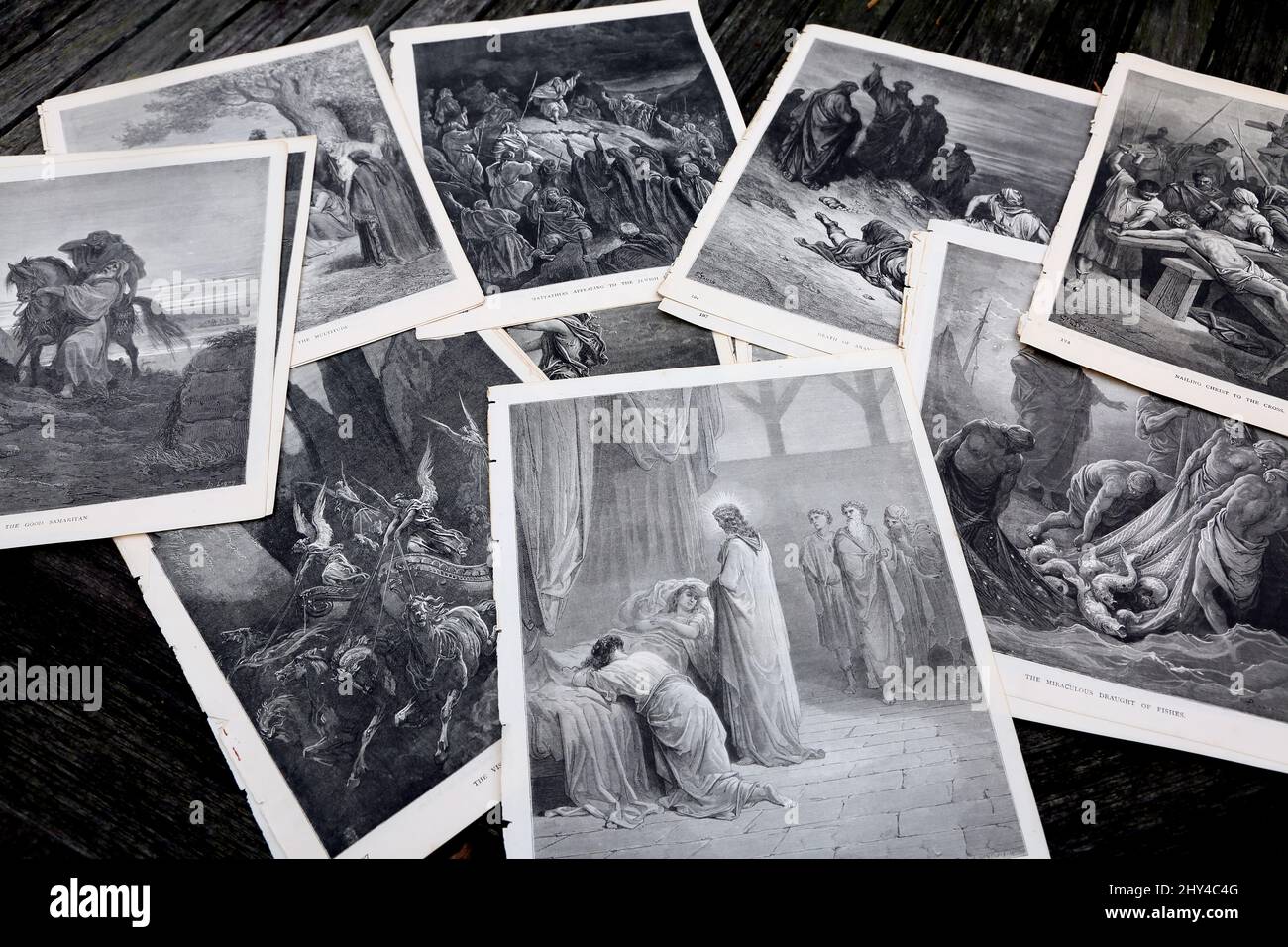 Collection of Pages from a Bible with Illustrations of Bible Stories by ...