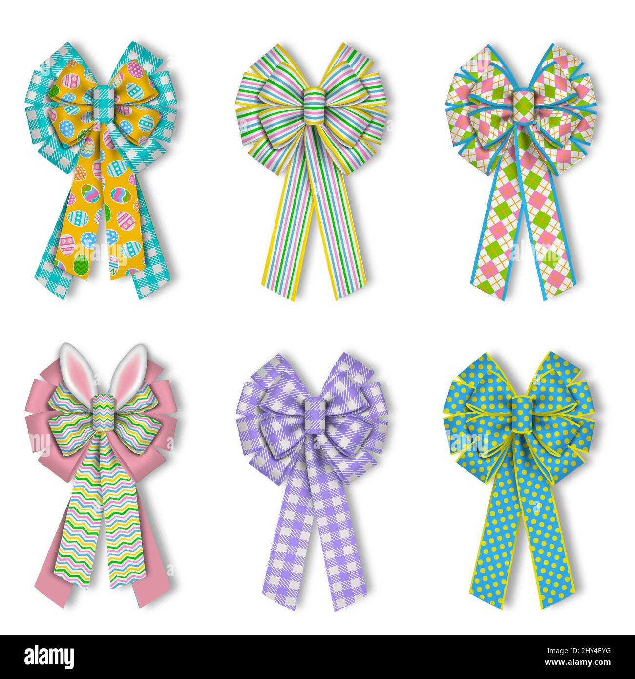 Set of colorful easter bows. Isolated bows with colorful textures and ...