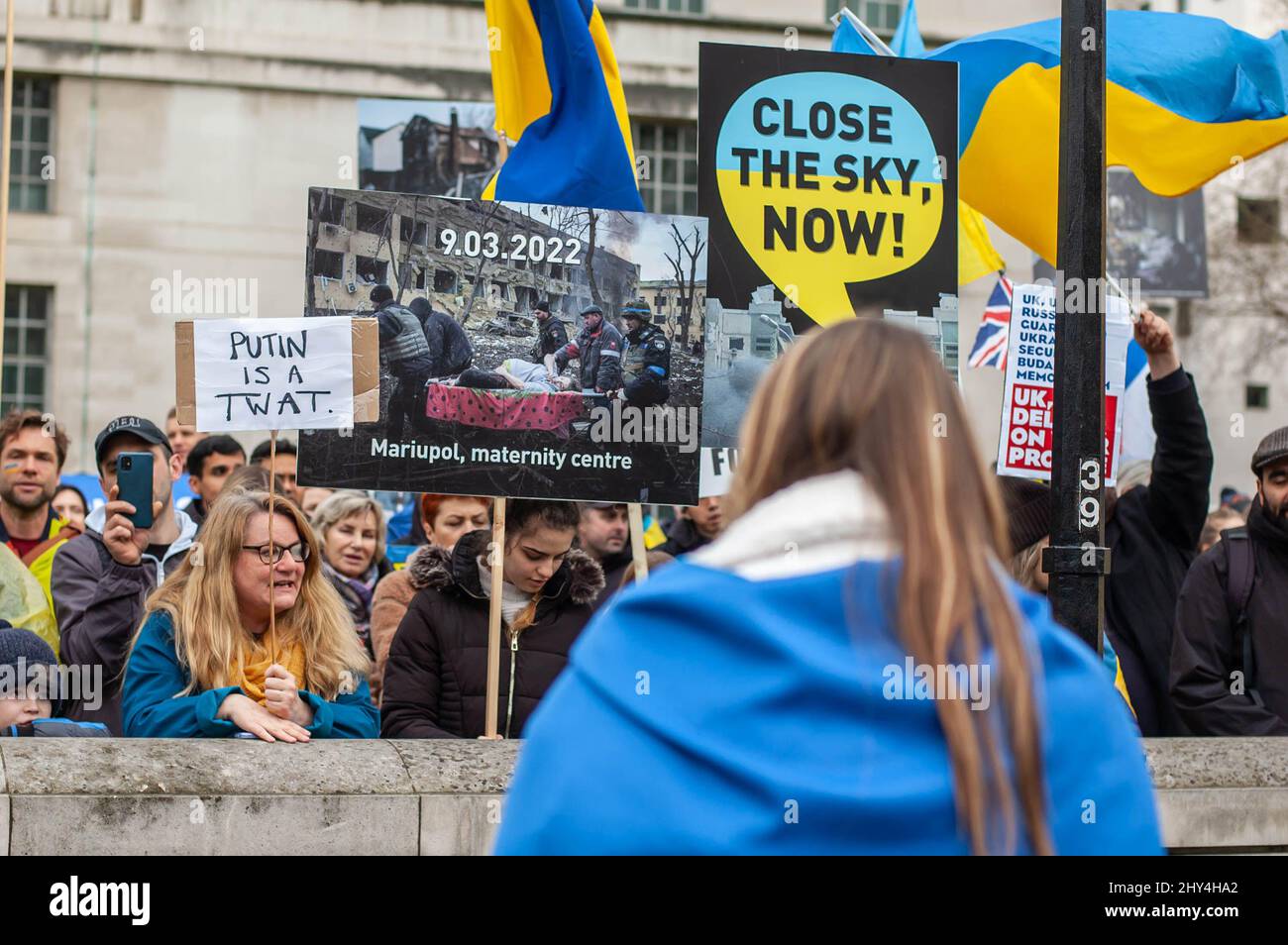 LONDON, ENGLAND- 13 March 2022: Protesters taking part in a Rally for ... LONDON, ENGLAND- 13 March 2022: Protesters taking part in a Rally for ...