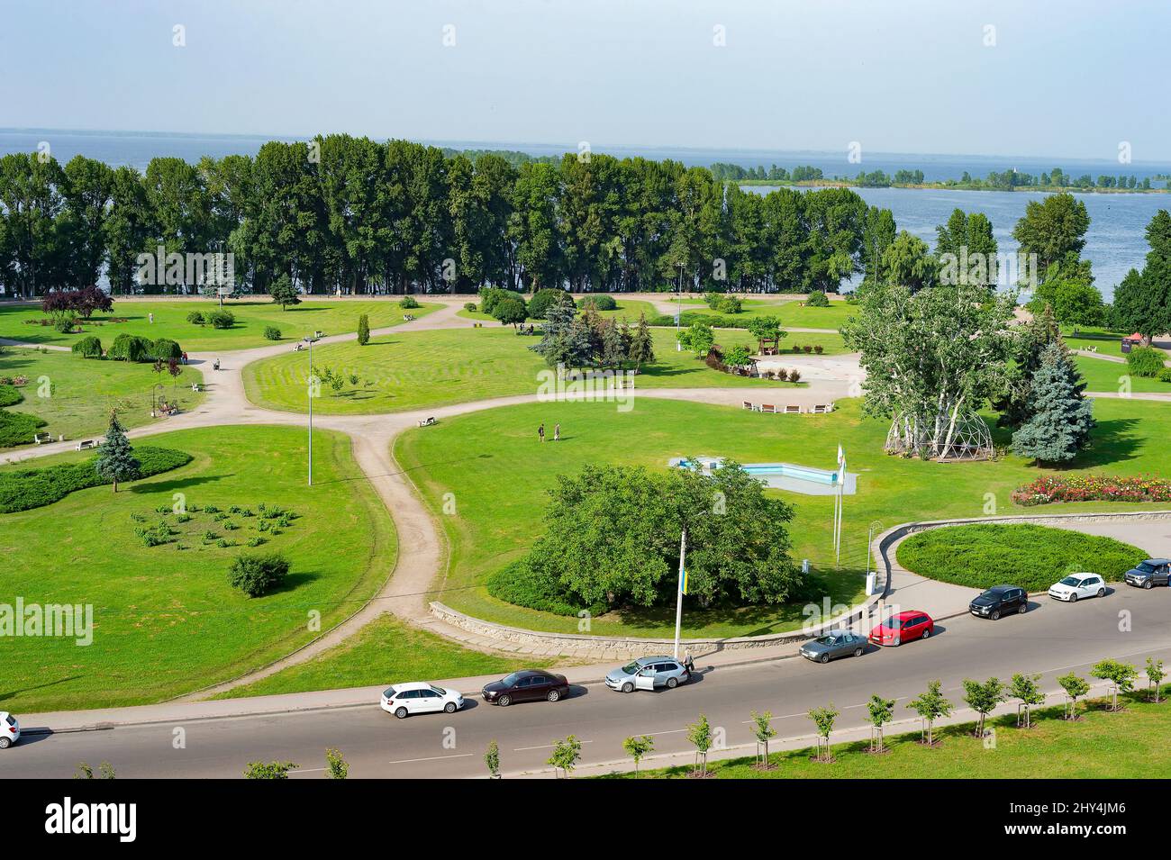 Green lawns, riverbank park Roses valley, summer, Cherkasy, Ukraine ...