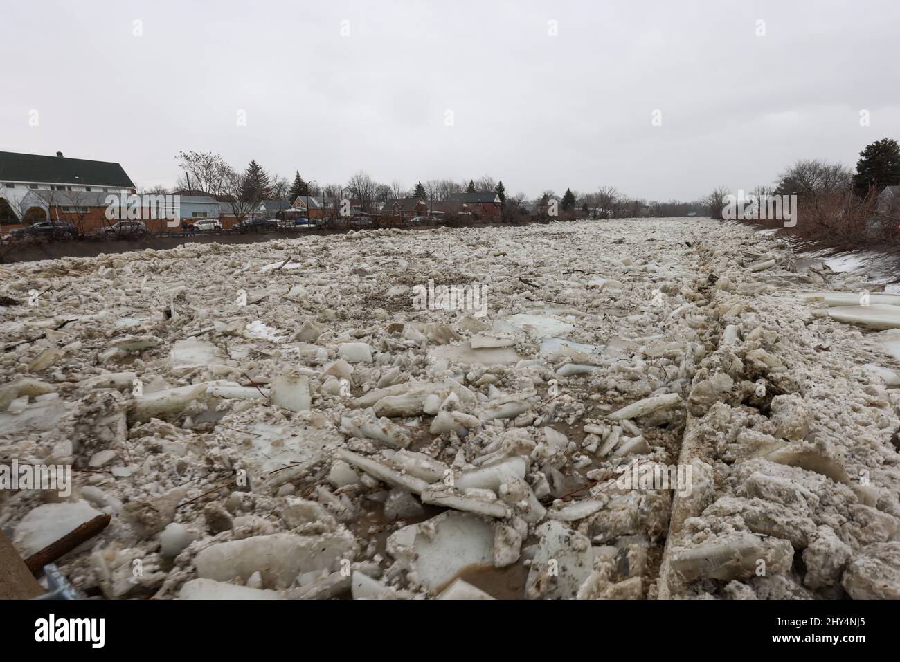 View of an annual ice jam along Cazenovia Creek in South Buffalo NY ...