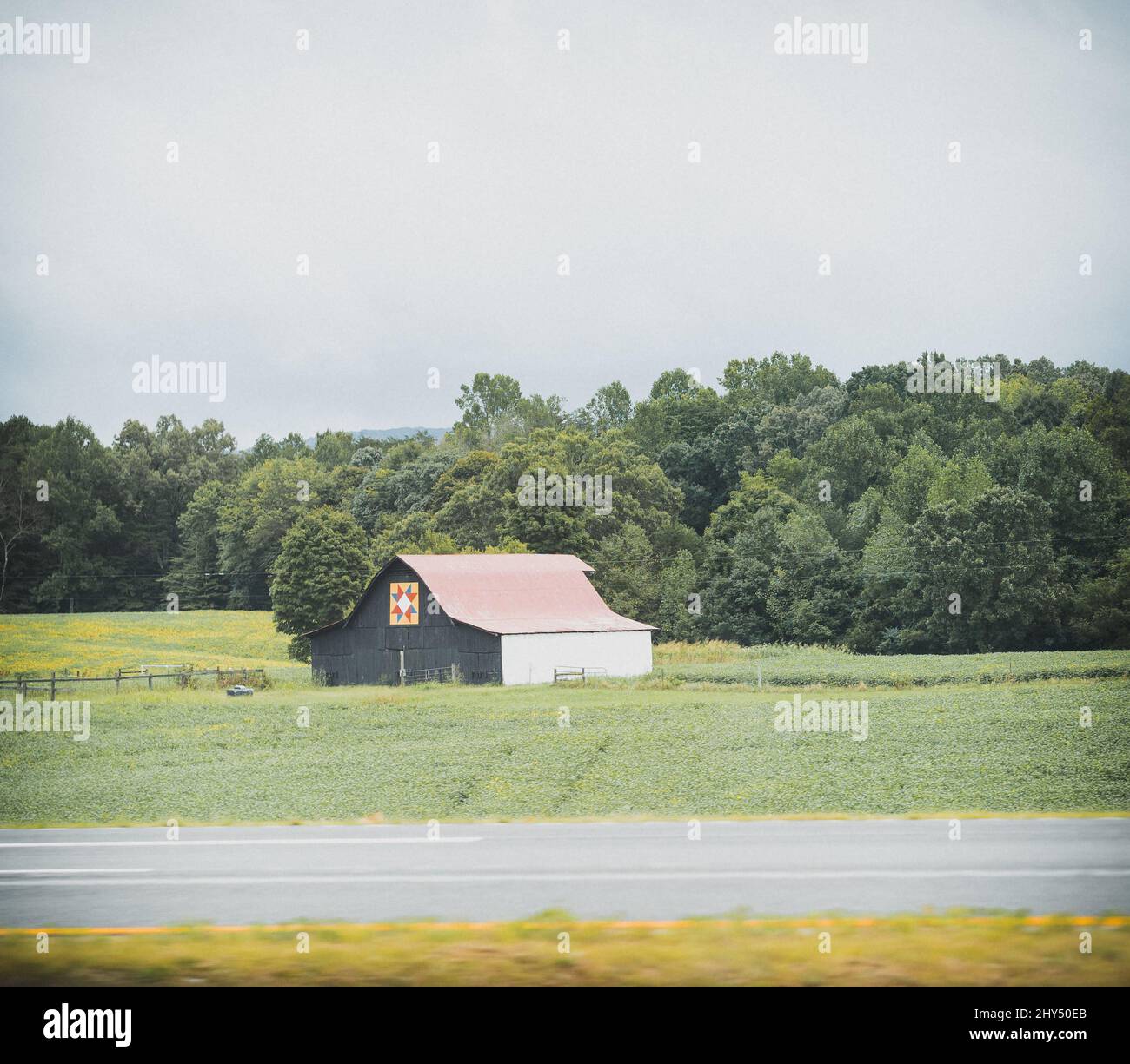 Small rural house in a big green field with trees Stock Photo - Alamy