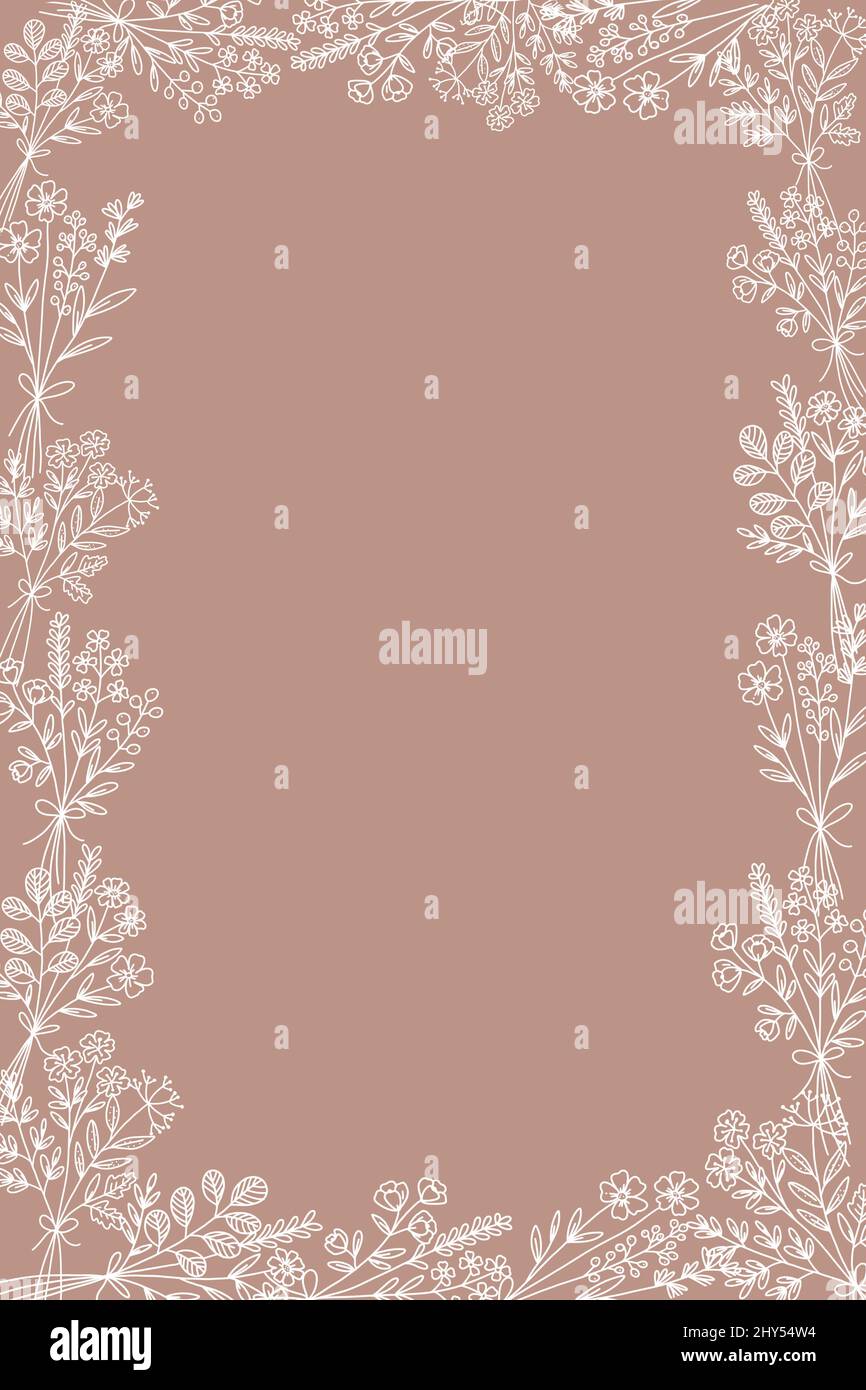 Pastel light mocha colored background with white floral frame Stock ...
