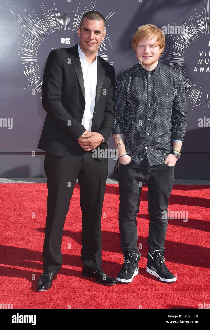 Emil Nava and Ed Sheeran arriving at the 2014 MTV Video Music Awards ...
