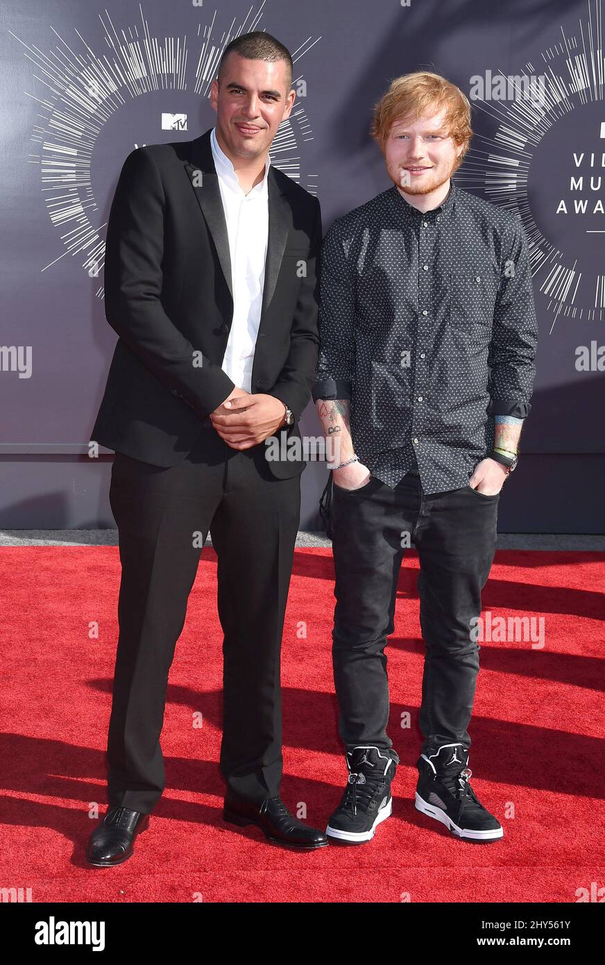 Emil Nava and Ed Sheeran arriving at the 2014 MTV Video Music Awards ...