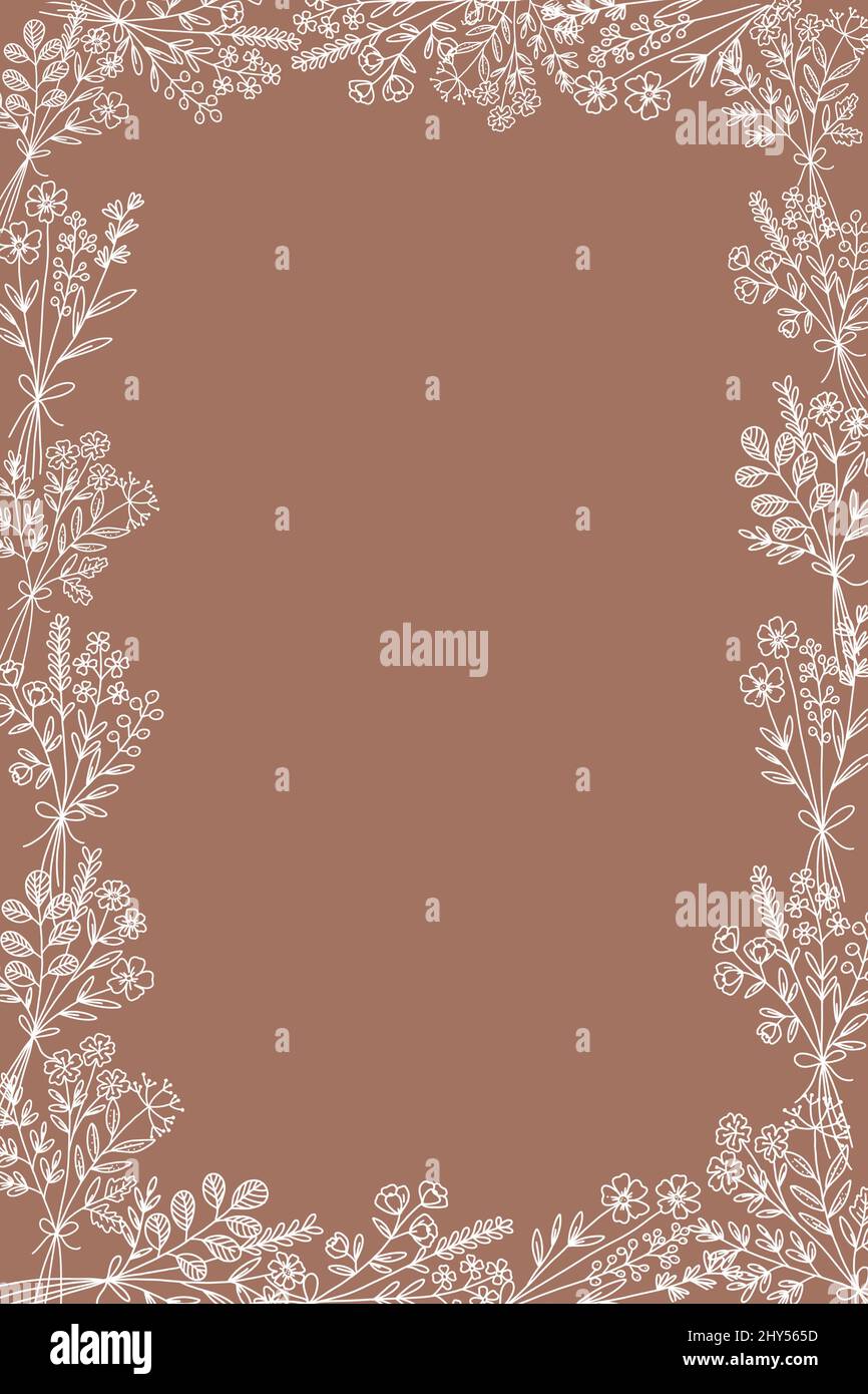 Pastel mocha background with white floral fame Stock Photo - Alamy