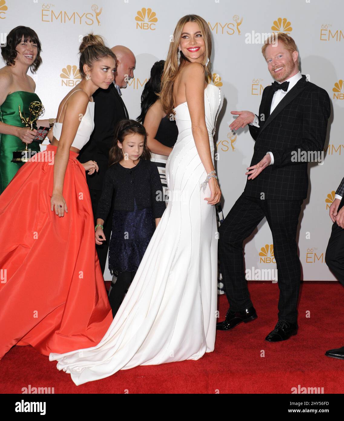 Sofia Vergara, Sarah Hyland and Jesse Tyler Ferguson in the press room ...