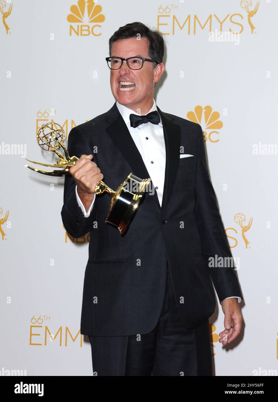 Stephen Colbert in the press room at the 66th Primetime Emmy Awards ...