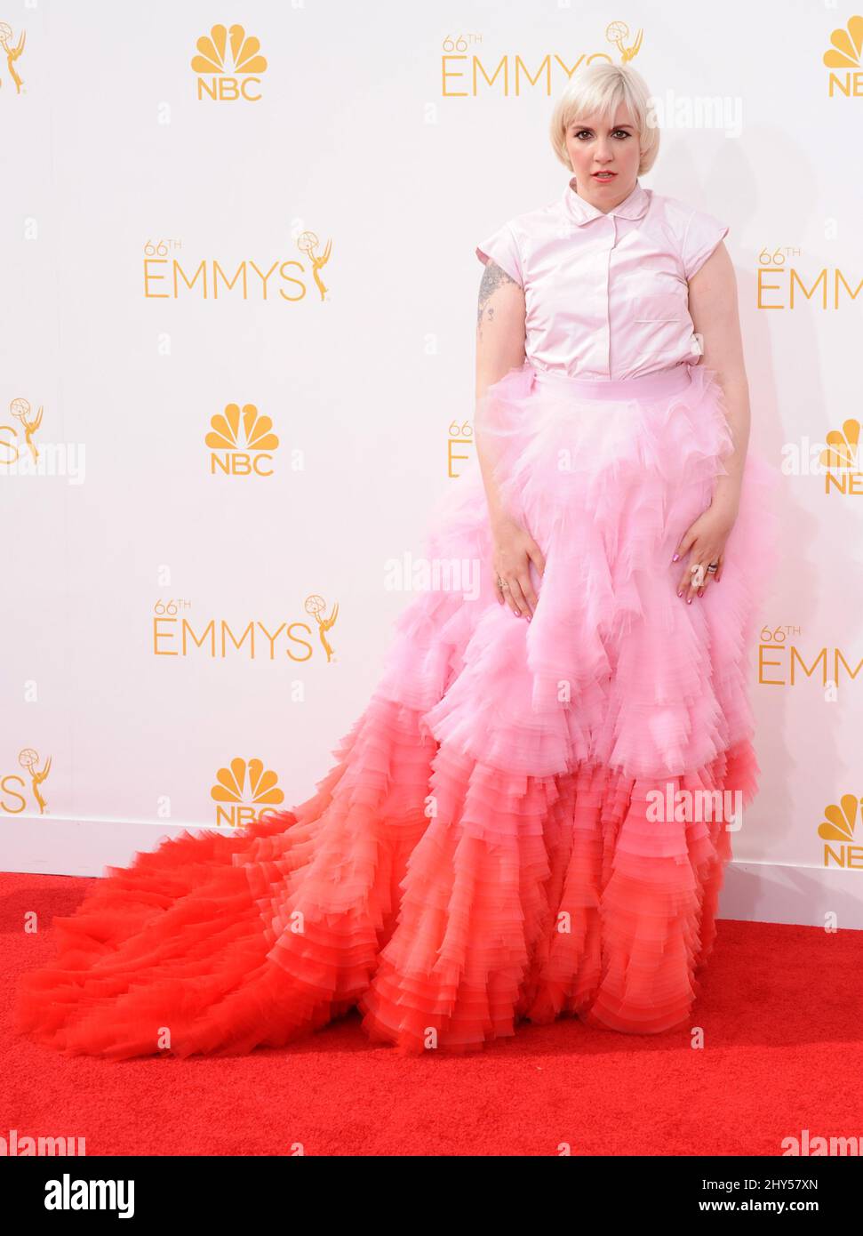 Lena Dunham arriving at the 66th Primetime Emmy Awards held at the ...