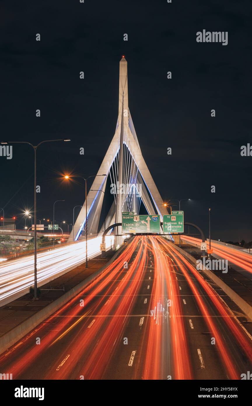Beautiful night view of the Boston Leonard P. Zakim Bunker Hill ...