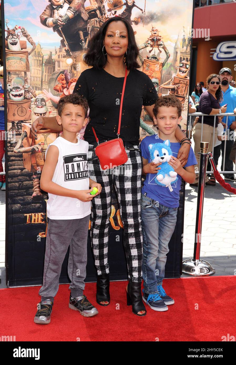 Garcelle Beauvais, Jaid Nilon and Jax Nilon arriving for The Boxtrolls ...