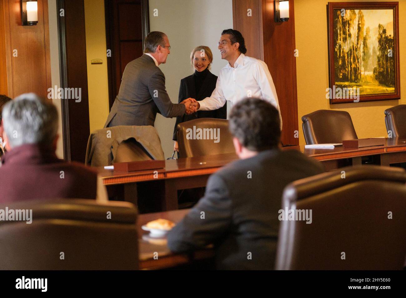 THE DROPOUT, back, from left: Alan Ruck as Jay Rosan, Amanda Seyfried ...