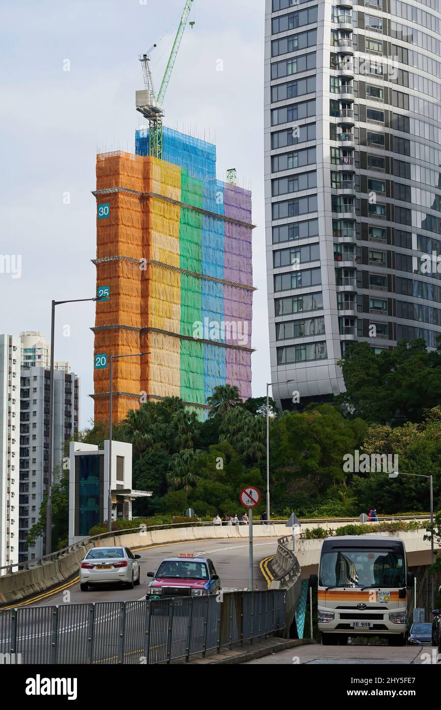 Construction site with rainbow decoration in Hong Kong Stock Photo - Alamy