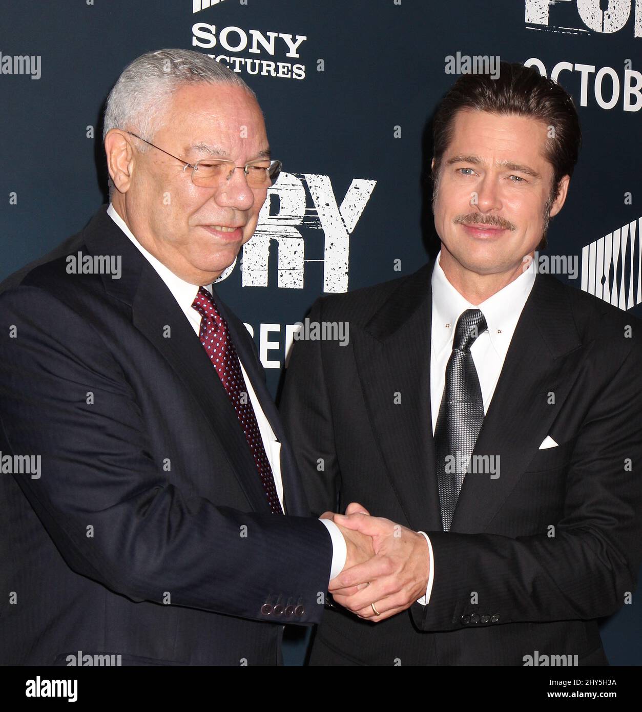 Colin Powell and Brad Pitt attending the Fury world premiere held at ...