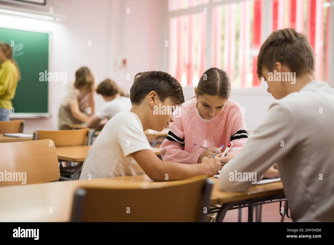 Schoolchildren study together in group lessons in school class Stock ...