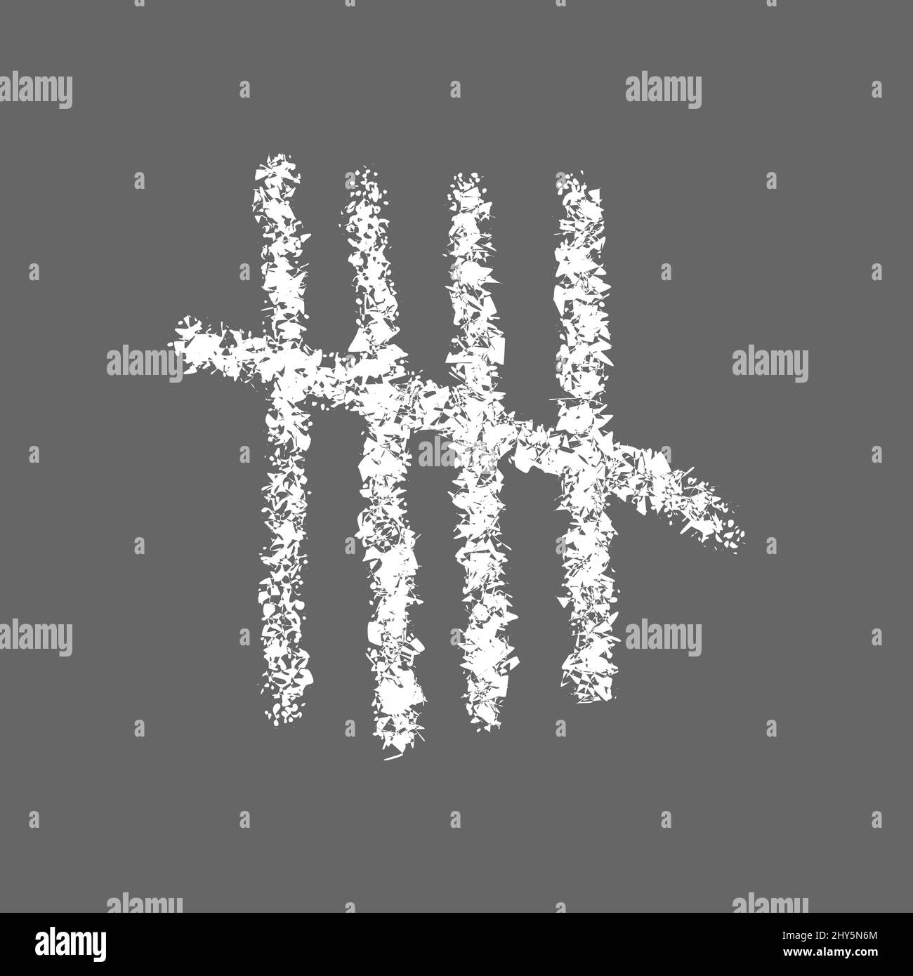 Chalk drawn tally mark sign. Four hand drawn sticks crossed out by ...