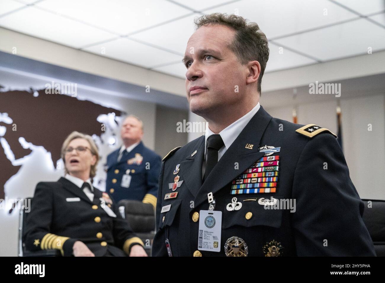 SPACE FORCE, from left: Jane Lynch, Larry Joe Campbell, Diedrich Bader ...