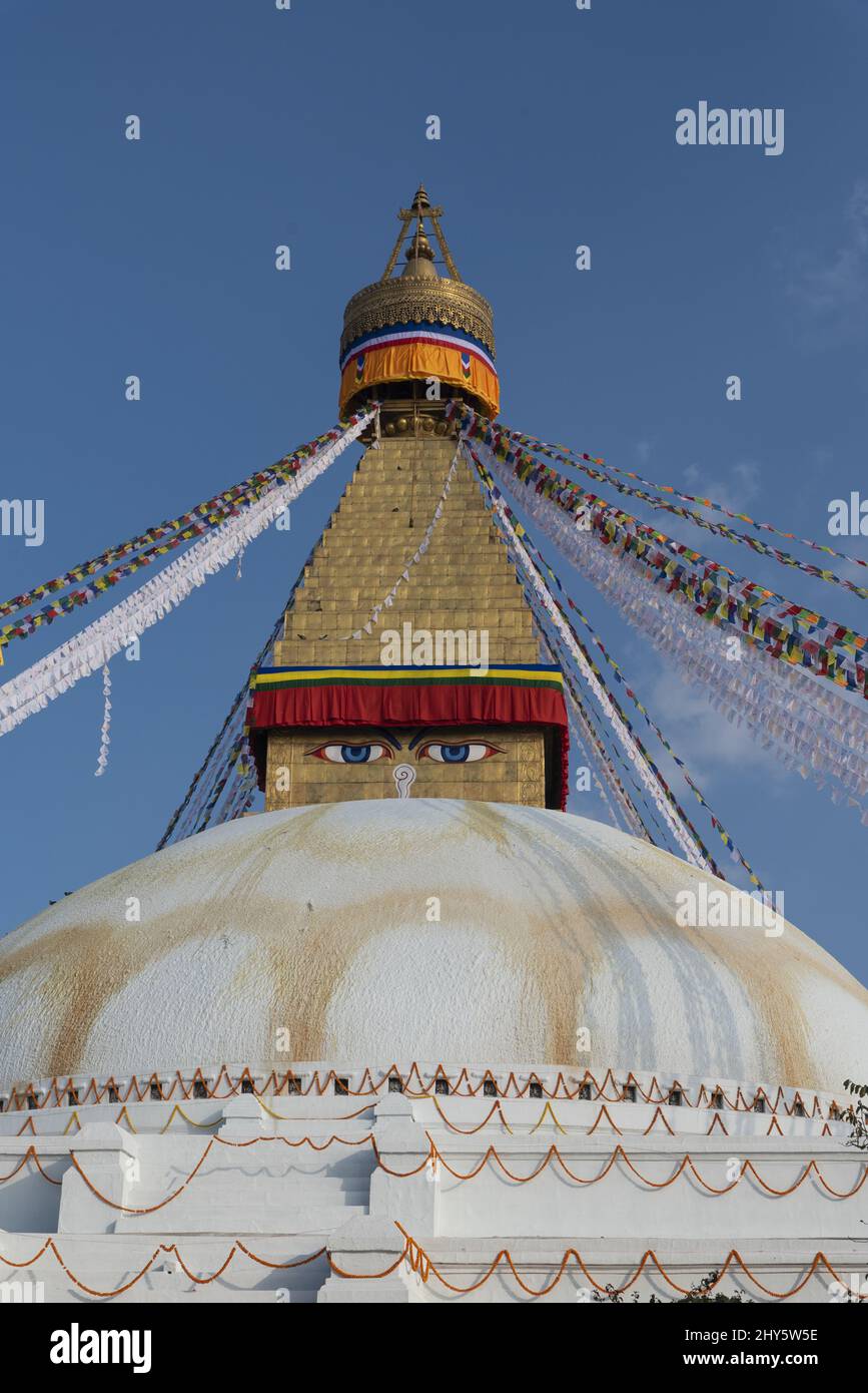 Famous Boudhanath Temple against the blue sky Stock Photo - Alamy