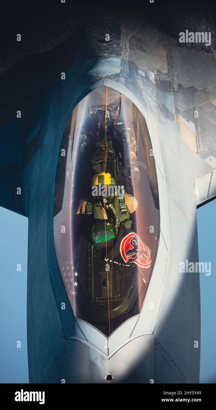 A U.S. Air Force F-22 Raptor pilot assigned to the 380th Air ...