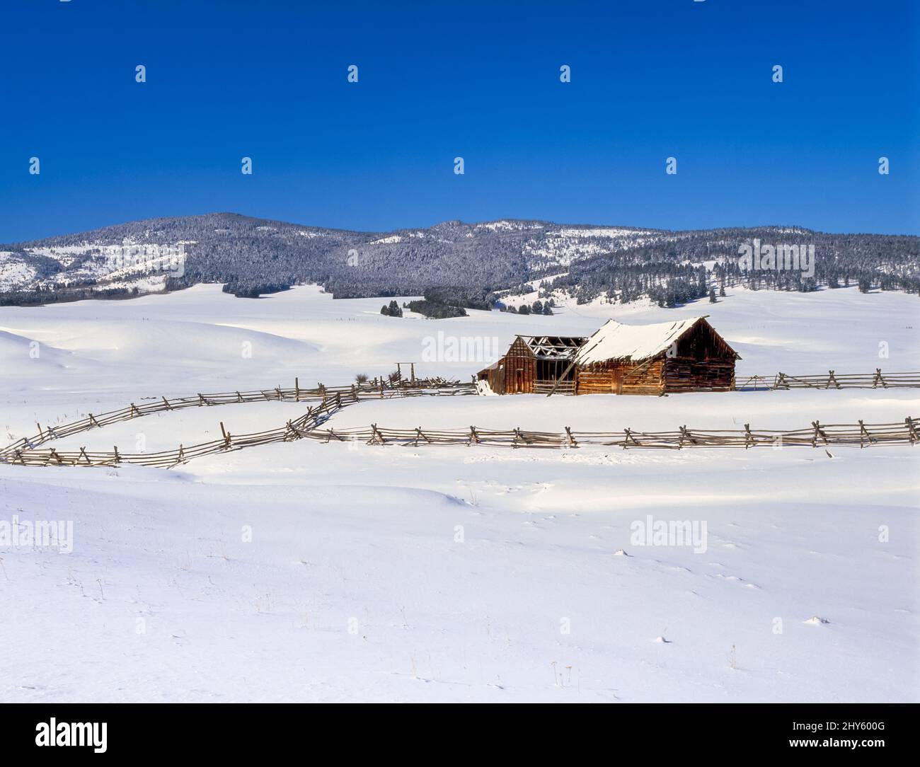 old barns in winter below the garnet range near avon, montana Stock ...