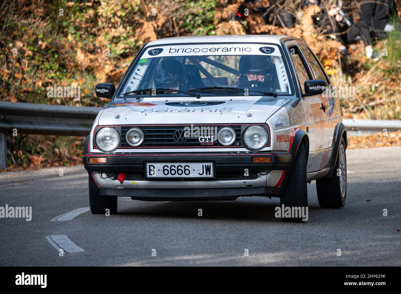 White Volkswagen Golf GTI MKII rally car driving during the 69th Rally ...