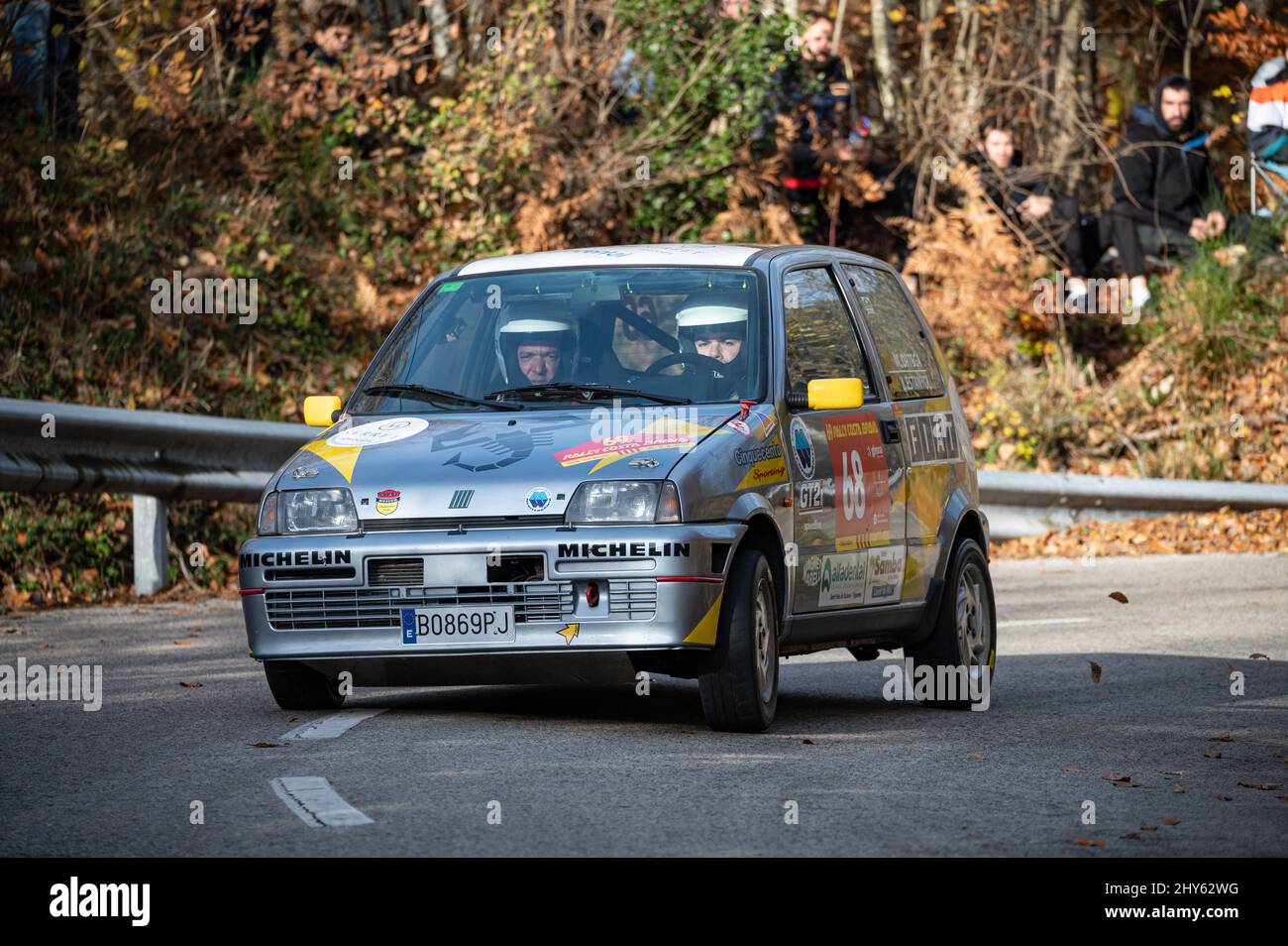 Silver gray Fiat Cinquecento rally car driving during the 69th Rally ...