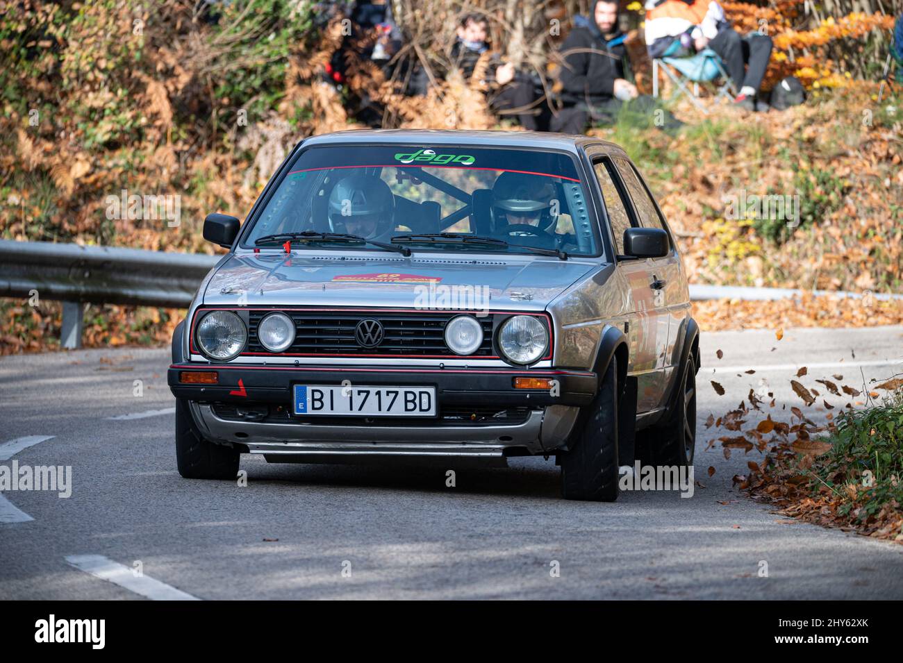 Gray Volkswagen Golf GTI MKII rally car driving during the 69th Rally ...