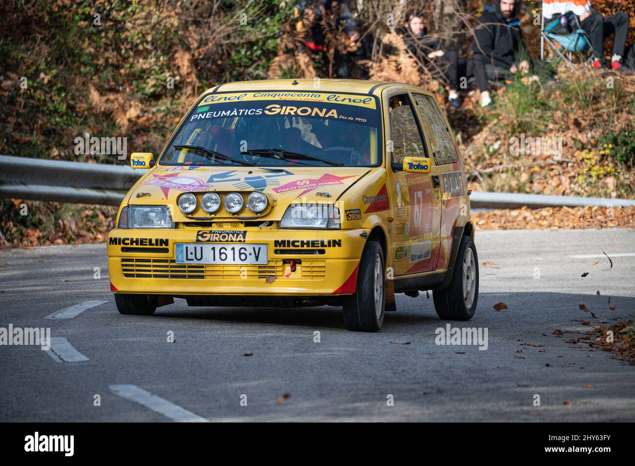 Yellow Fiat Cinquecento rally car driving during the 69th Rally Costa ...