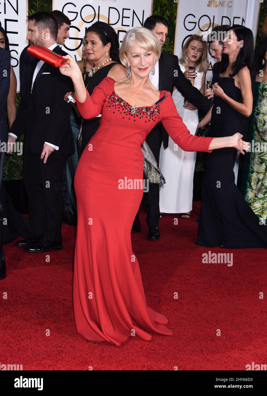 Helen Mirren arriving for the 72nd Annual Golden Globe Awards held at ...