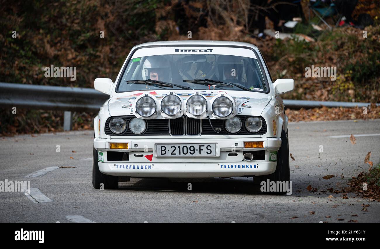 Vintage 69th edition of the Costa Brava rally Lancia Delta HF Integrale on a race road Stock ...